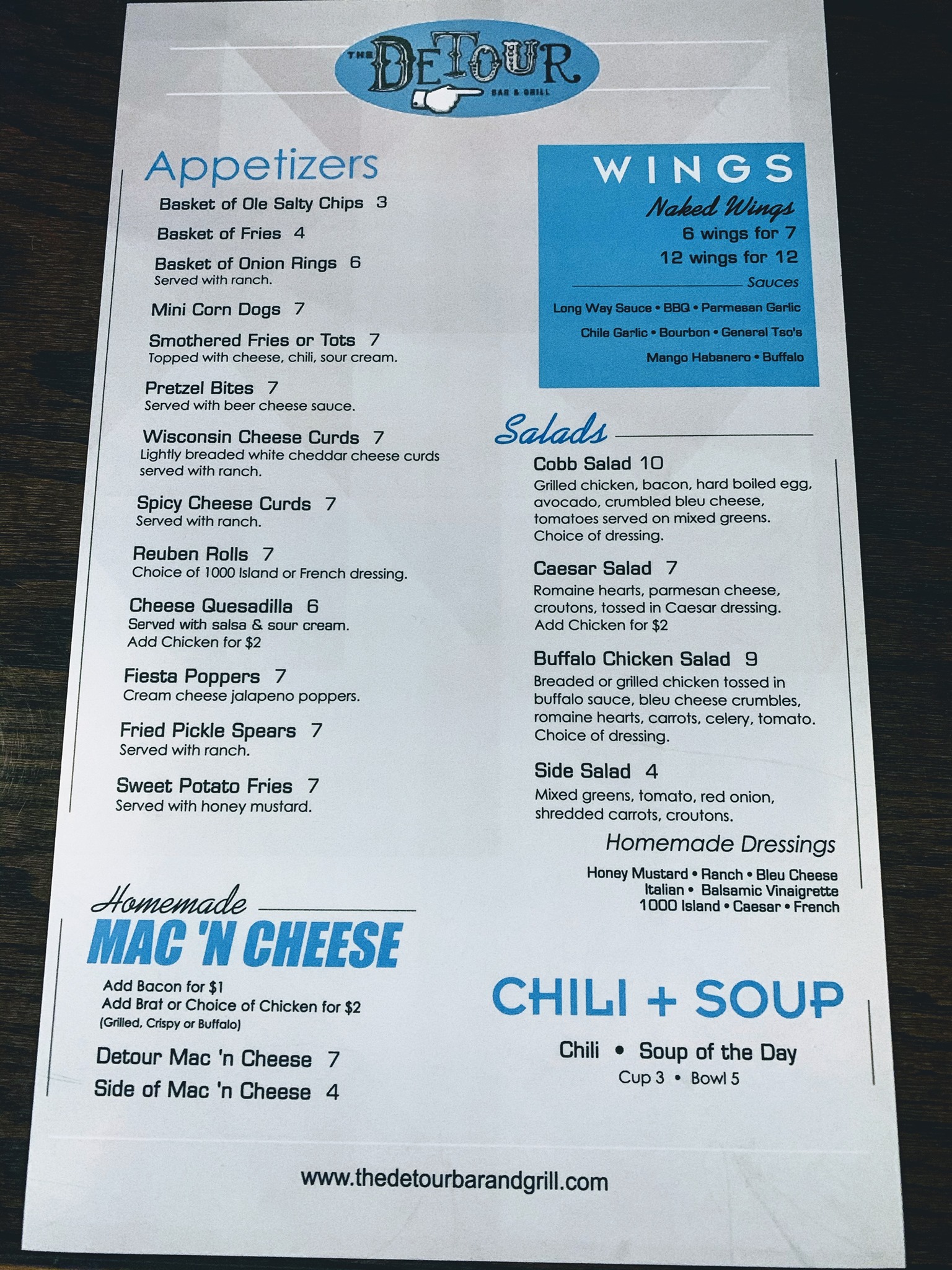 Menu | The Detour Bar & Grill